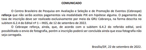 Concurso Inss Comunicado Do Cebraspe