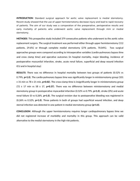 Pdf Aortic Valve Replacement Through Ministernotomy Versus Medial Sternotomy Single Center