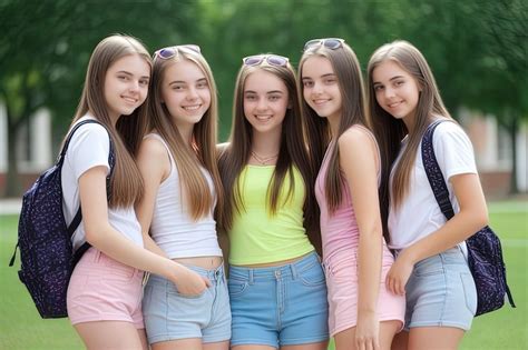 Premium Photo Teen College Girls Group Smiling Teen Girls Group