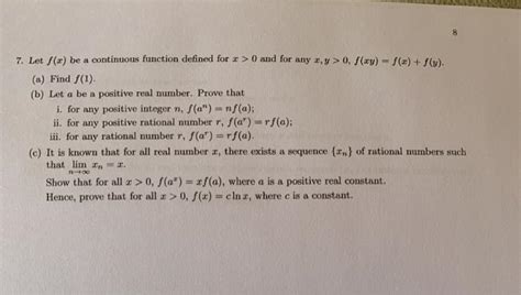 Solved 7 Let Sx Be A Continuous Function Defined For X