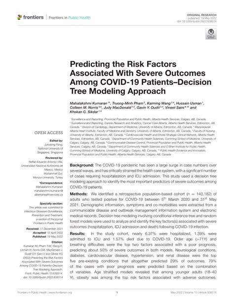 Pdf Predicting The Risk Factors Associated With Severe Outcomes Among
