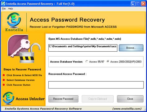 Access Password Recovery To Reveal Access Password And Unlock Access