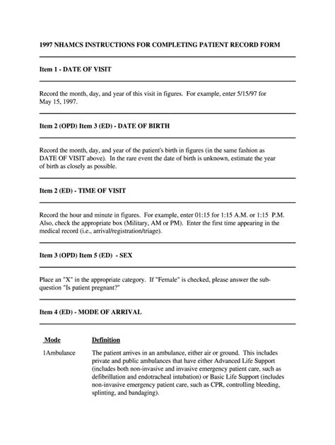Fillable Online Cdc 1997 NHAMCS INSTRUCTIONS FOR COMPLETING PATIENT