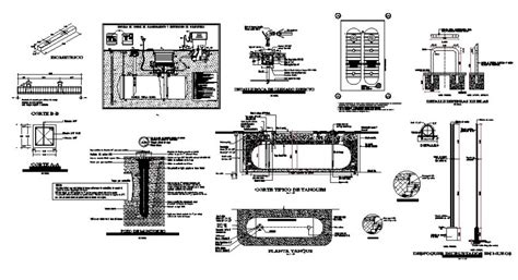 Water Septic Tank Elevation Section Plan Structure And Plumbing
