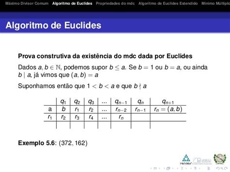 Aritmética Aula 5 Algoritmo De Euclides
