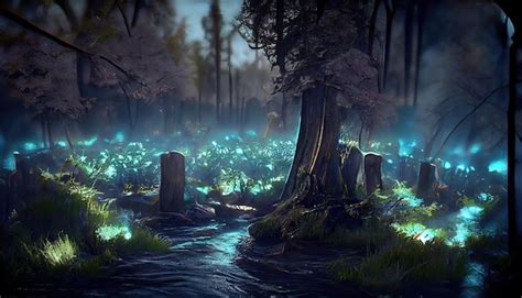 Premium Photo Dark Night Forest With A Magical Portal To An Alien