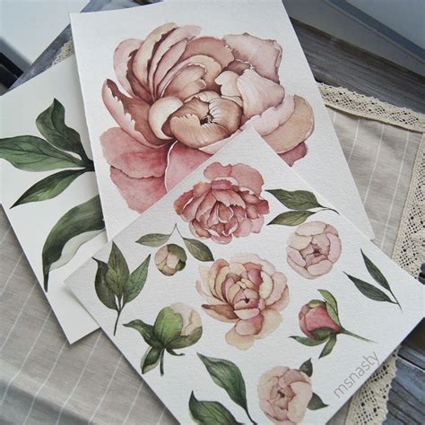 Пионы🌸 | Пионы, Цветочные картины, Акварельные иллюстрации