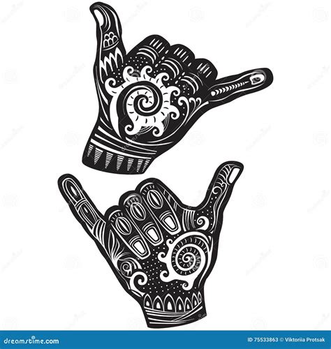 Hang Loose Gesture Thin Line Icon Shaka Vector Illustration Isolated