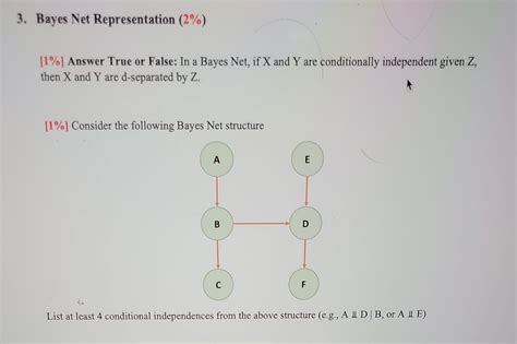 Solved Answer True Or False In A Bayes Net If X And Chegg Com