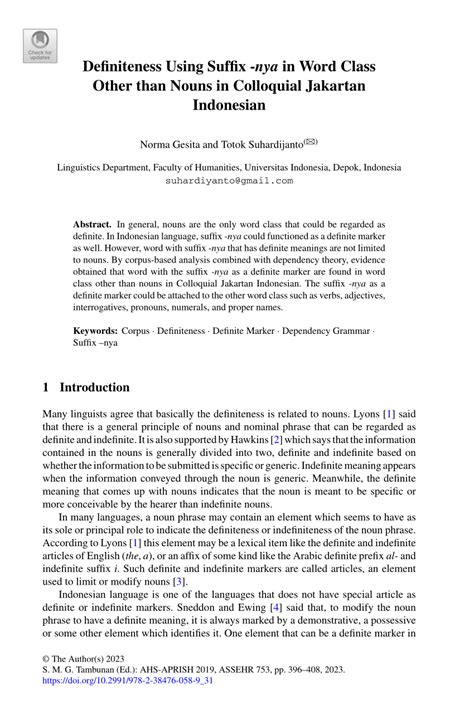 Pdf Definiteness Using Suffix Nya In Word Class Other Than Nouns In