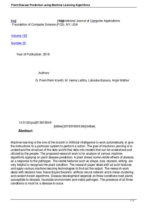 Pdf Plant Disease Prediction Using Machine Learning Algorithms