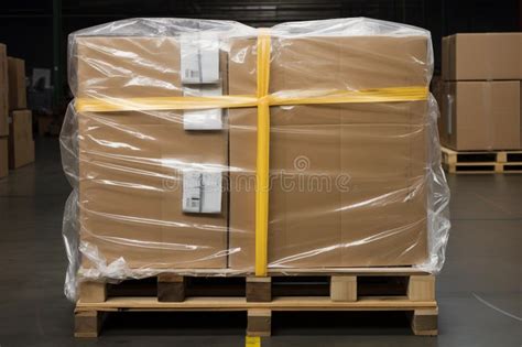 Pallet Wrapped In Stretch Wrap For Shipping Generative Ai Stock Image
