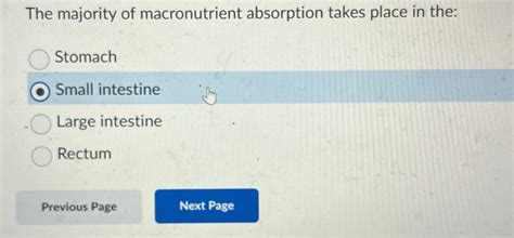Solved The Majority Of Macronutrient Absorption Takes Place Chegg