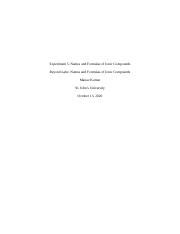Names And Formulas Of Ionic Compounds Report Docx Experiment Names And Formulas Of Ionic