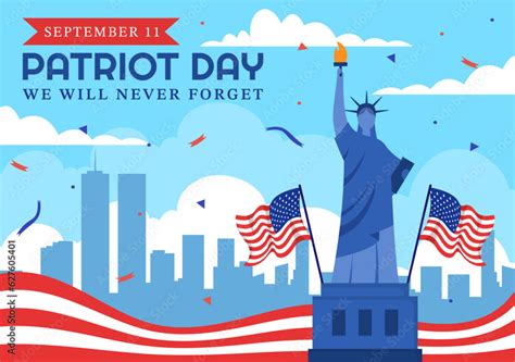 Happy Usa Patriot Day Vector Illustration With United States Flag 911