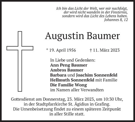 Traueranzeigen Von Augustin Baumer Trauermerkurde