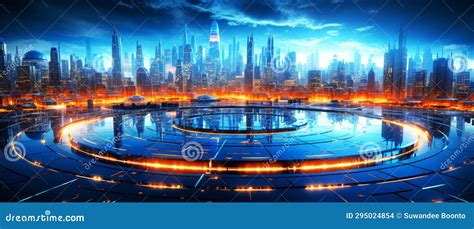 Abstract Technology Digital Hi Tech City Concept Background Stock Photo