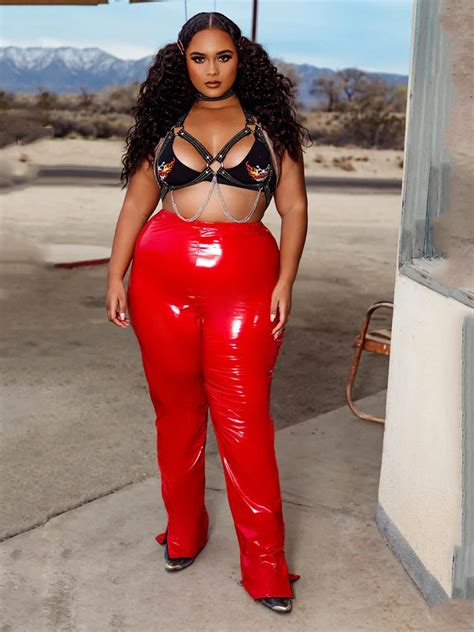 Plus Size High Waist Trousers Women Faux Latex Pencil Pants Hem Split