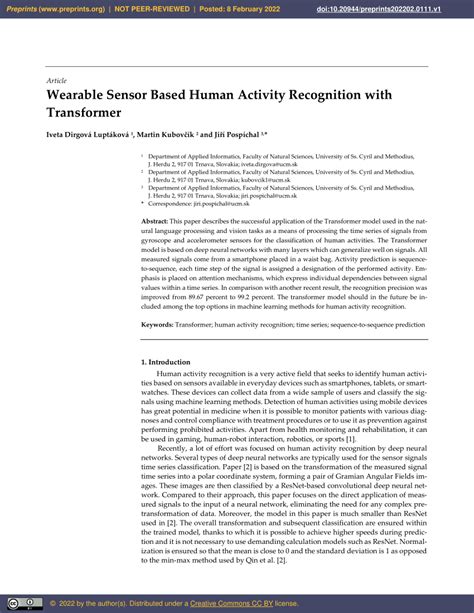 Pdf Wearable Sensor Based Human Activity Recognition With Transformer