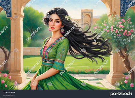 دختر ایرانی شکوفه در کنار درختان سرسبز و چمنزار بهاری 1727301