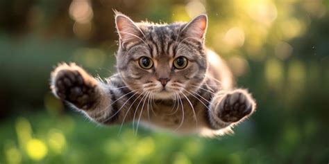 Premium Photo Agile Cat Jumping Midair