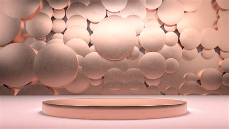 핑크 컬러 페이퍼 스튜디오에서 비탄 황금 라운드 무대 받침대 또는 연단 3d 렌더 황금 및 구리 실린더 화장품이나 패션에 대한 완벽한 배경이나 모형 물건이나 제품을 받침대에