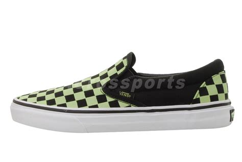 Vans Classic Slip On Glow In The Dark Black Check Skate Casual Shoes