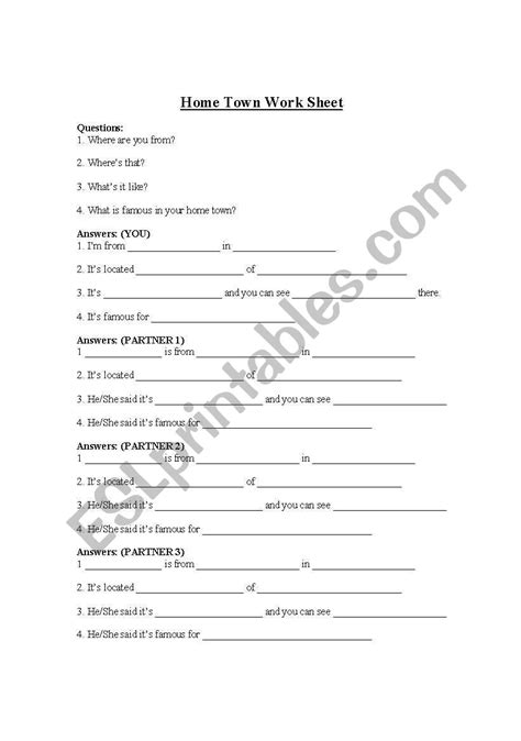 Introduce Your Hometown ESL Worksheet By Djhurtin