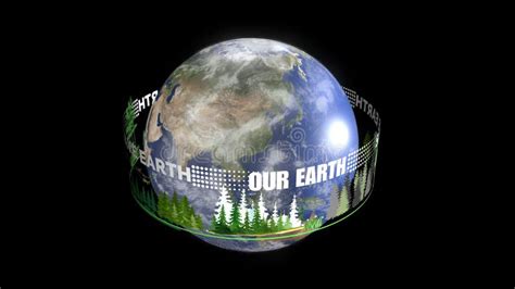 Slow Rotating Globe With Our Earth Save Earth Trees Banner Rotating