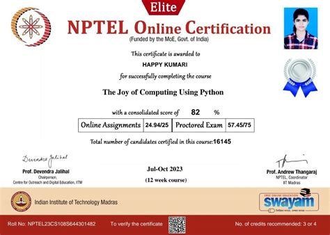 Happy Kumari On Linkedin Nptel Python Codingcertification