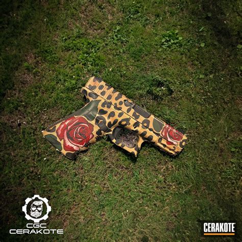 Glock Pistol Cheetah Print Rose Cerakote Pattern Cerakote