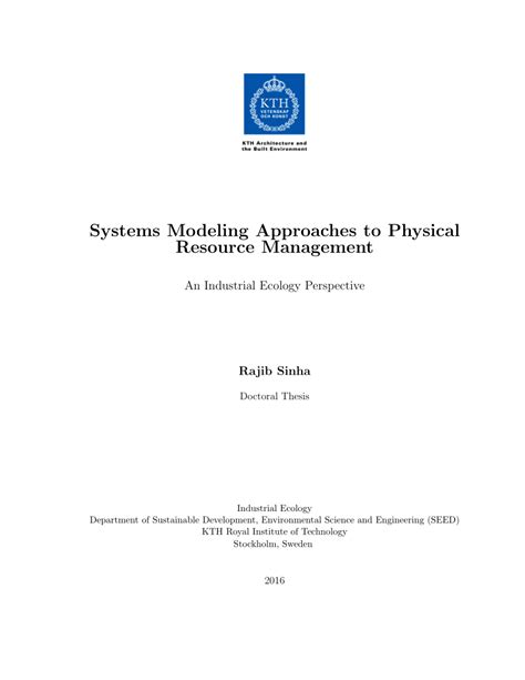 Pdf Systems Modeling Approaches To Physical Resource Management An Industrial Ecology Perspective