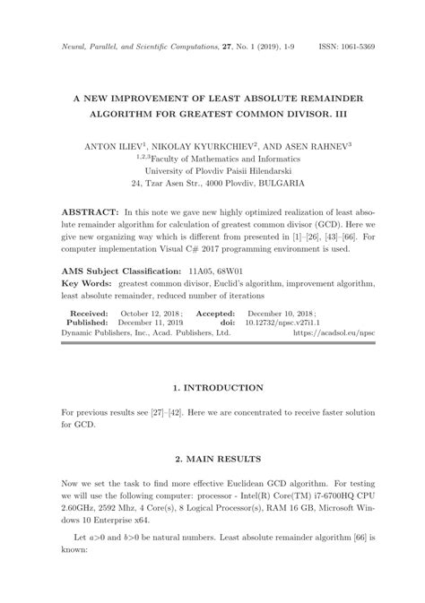 pdf a new improvement of least absolute remainder algorithm for