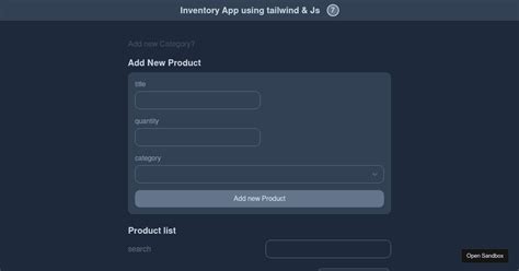 Inventory App Js Tailwindcss Codesandbox