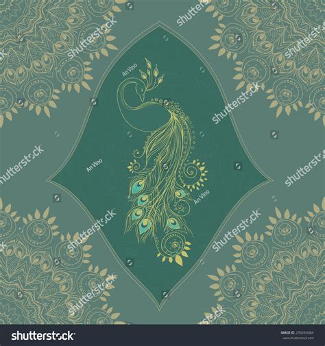 Greeting Beautiful Card Peacock Frame Peacock Stock Vector Royalty