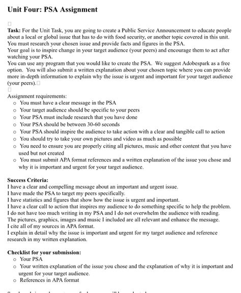 Solved Unit Four Psa Assignment Task For The Unit Task You Are