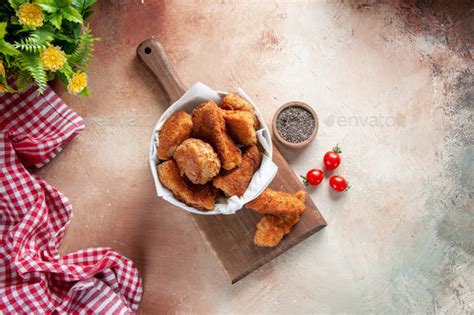 Top View Delicious Chicken Wings Inside Plate On Light Background Food