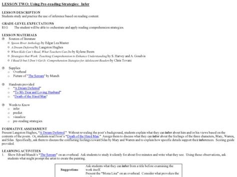 Using Pre Reading Strategies Infer Lesson Plan For 8th 12th Grade Lesson Planet