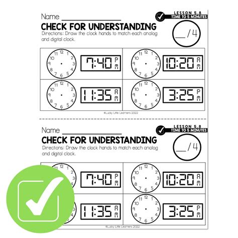 lucky to learn math lesson 5 8 time to 5 minutes check for
