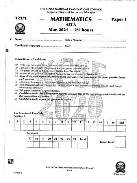 Atika School 2021 012 Mathematics Paper 1 Pdf