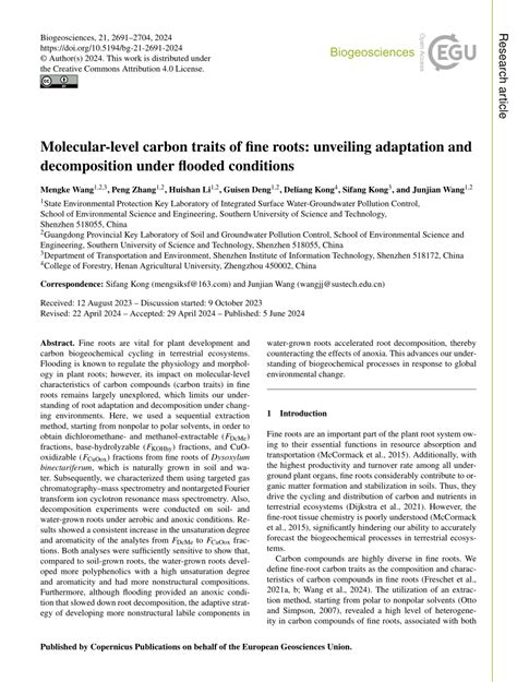 Pdf Molecular Level Carbon Traits Of Fine Roots Unveiling Adaptation And Decomposition Under