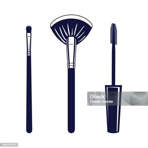 다른 아트 페인트 브러쉬 실루엣 블랙 아웃라인 벡터 일러스트레이션의 벡터 세트 화장용 브러시에 대한 스톡 벡터 아트 및 기타 이미지 화장용 브러시 붓 메이크업 화장품