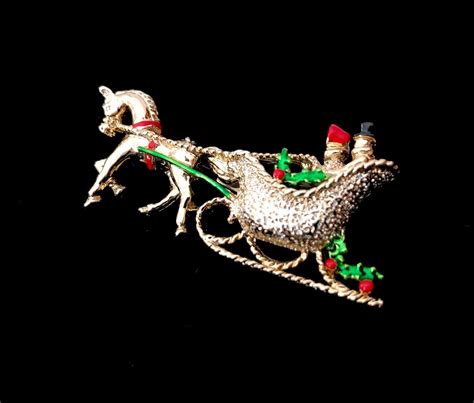 Gerrys Christmas Victorian Sleigh Ride Brooch Enamel Silvergold