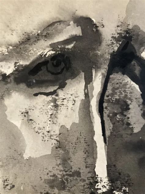 TrÈs Beau Dessin Lavis Encre Portrait Femme Expressionniste 1977 A