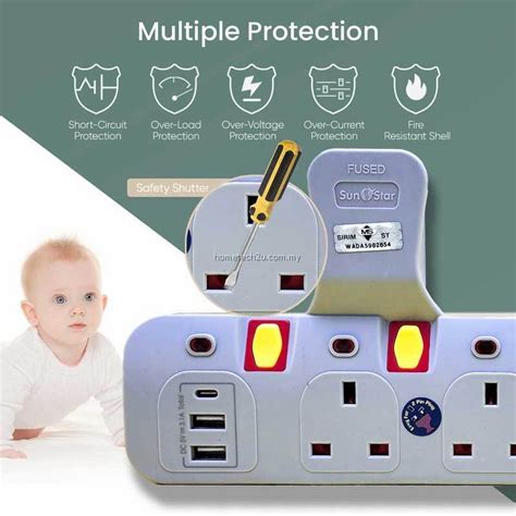 SUNSTAR Multiple T Adaptor Socket Way Way Adaport With A USB Type C Port Multiple Extension