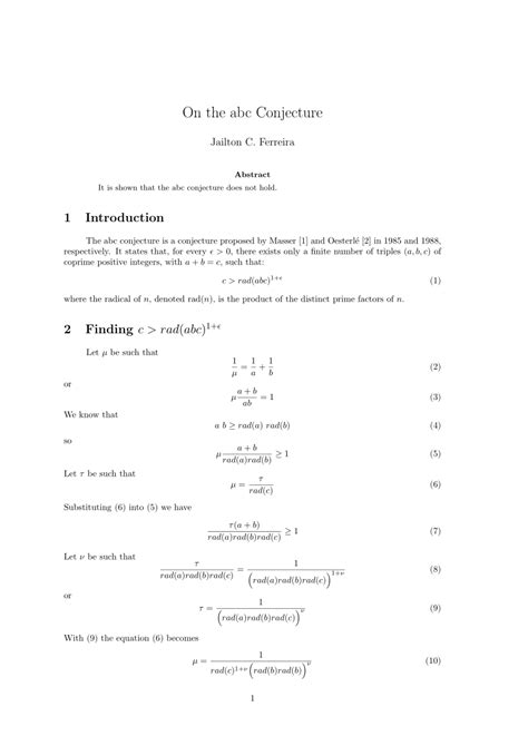 Pdf On The Abc Conjecture