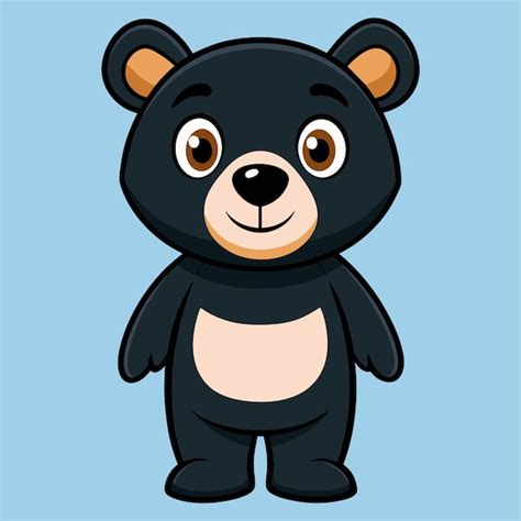 A Cartoon Of A Black Bear With Brown Eyes And A Black Nose Premium Ai
