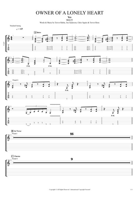 Owner Of A Lonely Heart Tab By Yes Guitar Pro Guitars Bass