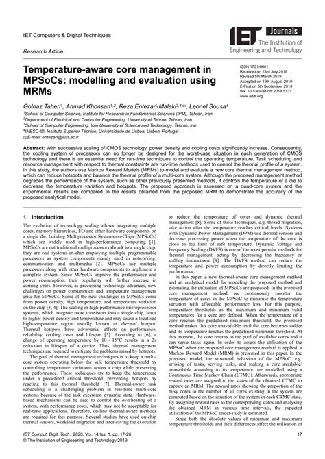 Pdf Temperature Aware Core Management In Mpsocs Modeling And Evaluation Using Mrms