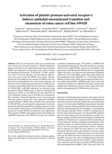 Pdf Activation Of Platelet Protease Activated Receptor 1 Induces